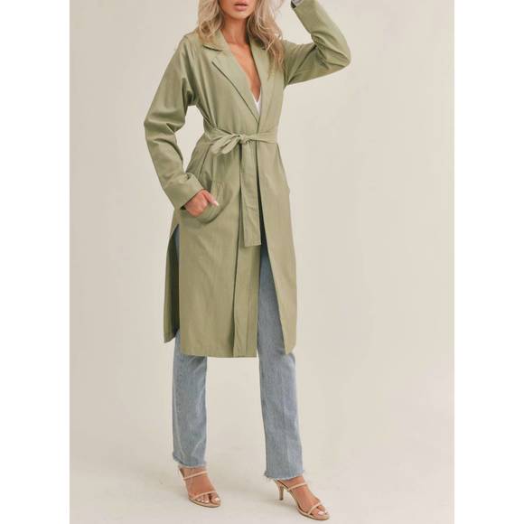 Sage | Jackets & Coats | New Sage The Label Matcha Belted Long Jacket ...